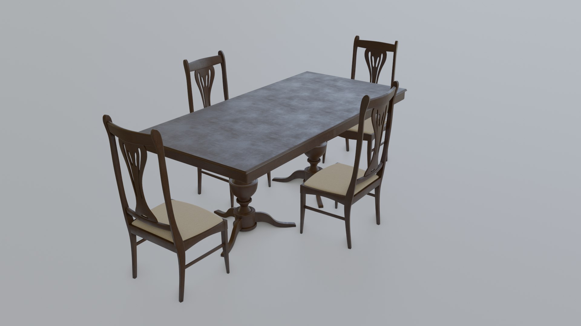 3D Classic Wooden Dining Table Set Model - TurboSquid 1881445