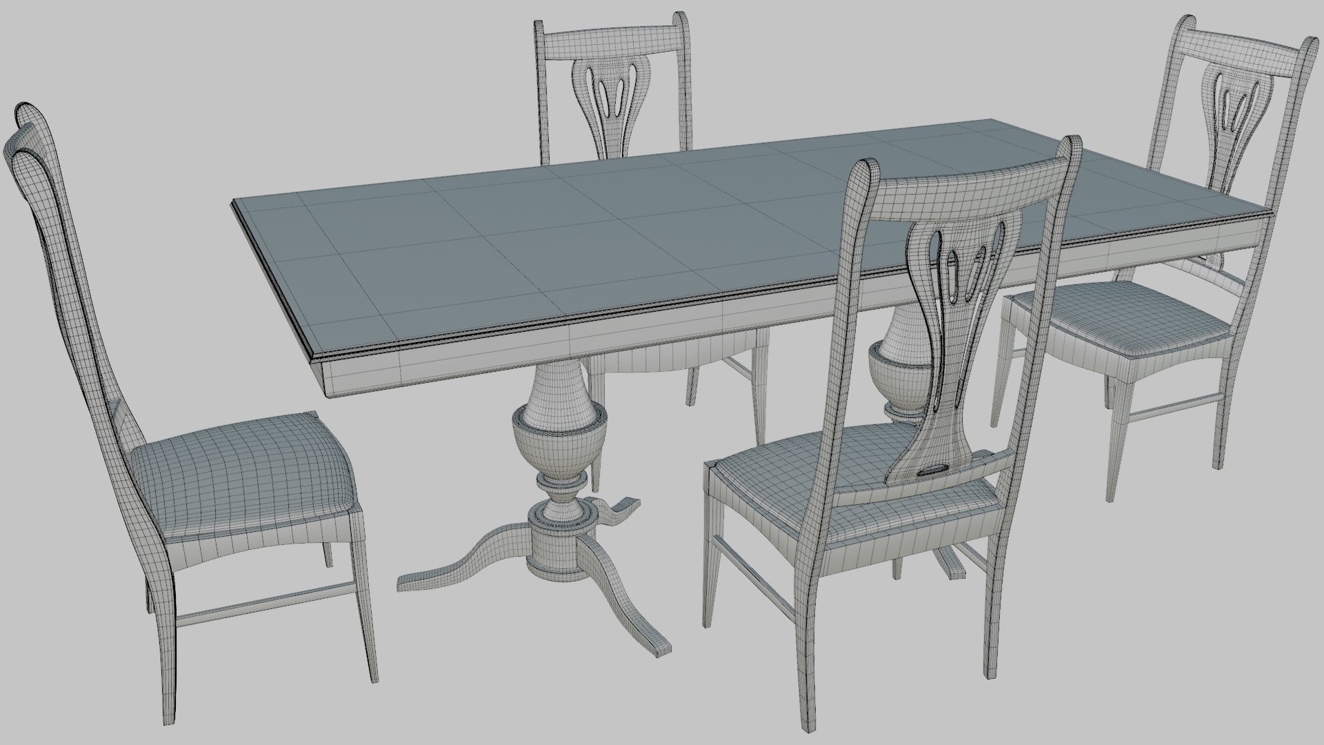 3D Classic Wooden Dining Table Set Model - TurboSquid 1881445