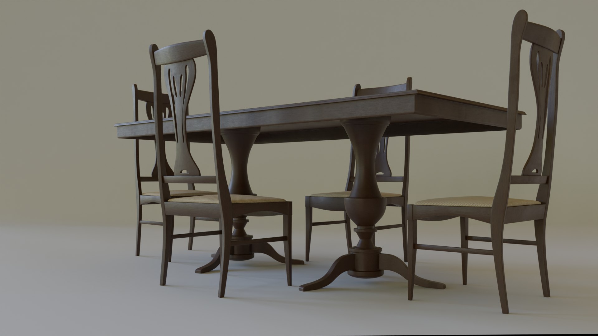 3D Classic Wooden Dining Table Set Model - TurboSquid 1881445