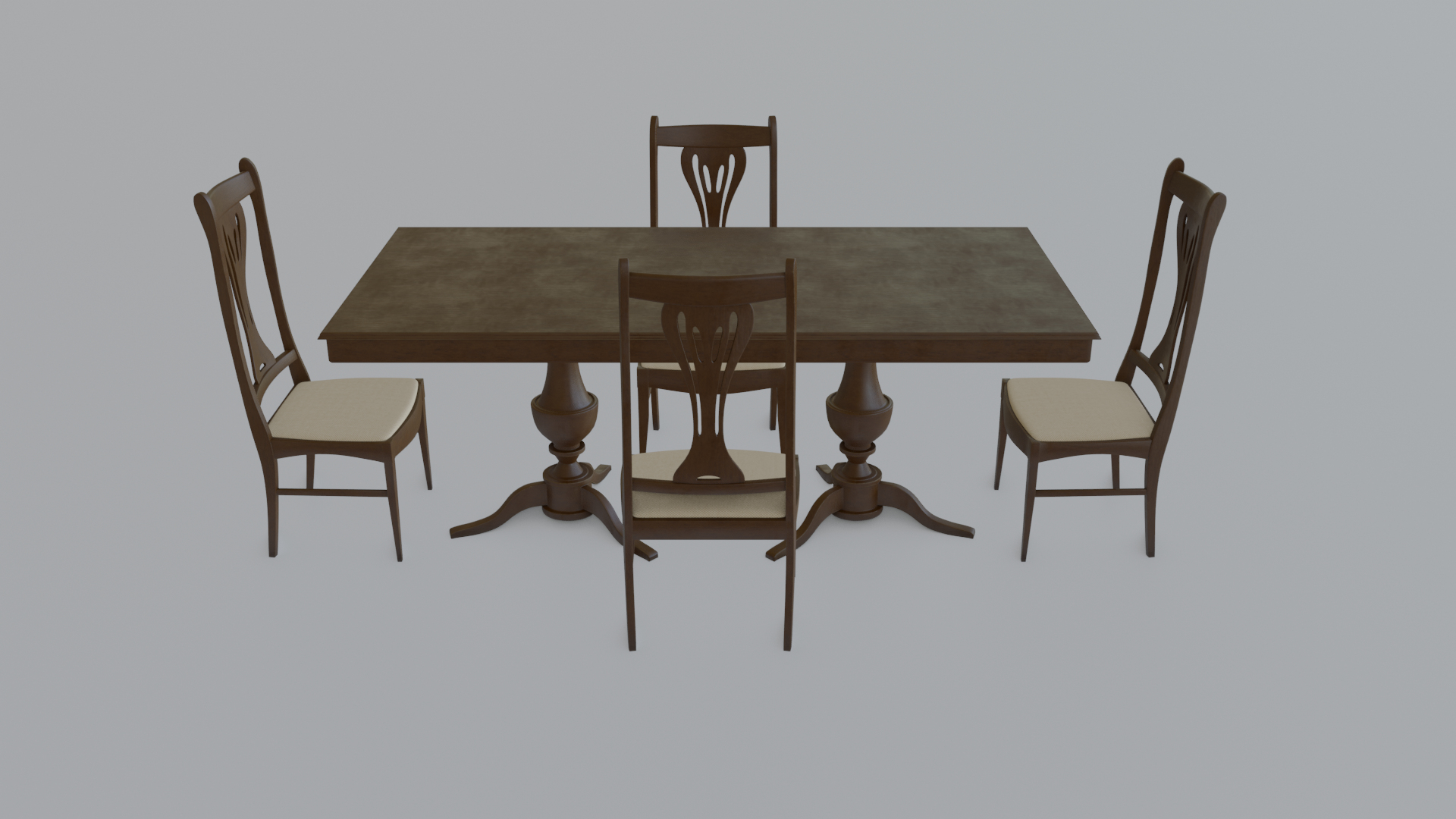 3D Classic Wooden Dining Table Set Model - TurboSquid 1881445