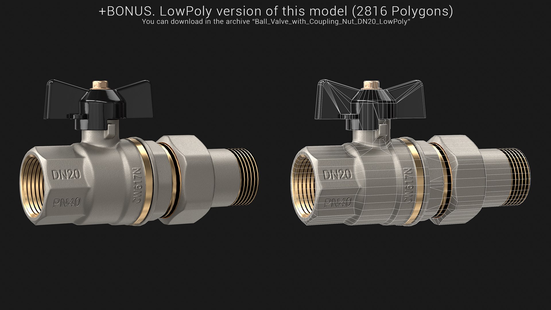 Ball Valve With Coupling Nut DN20 3D Model - TurboSquid 2017894