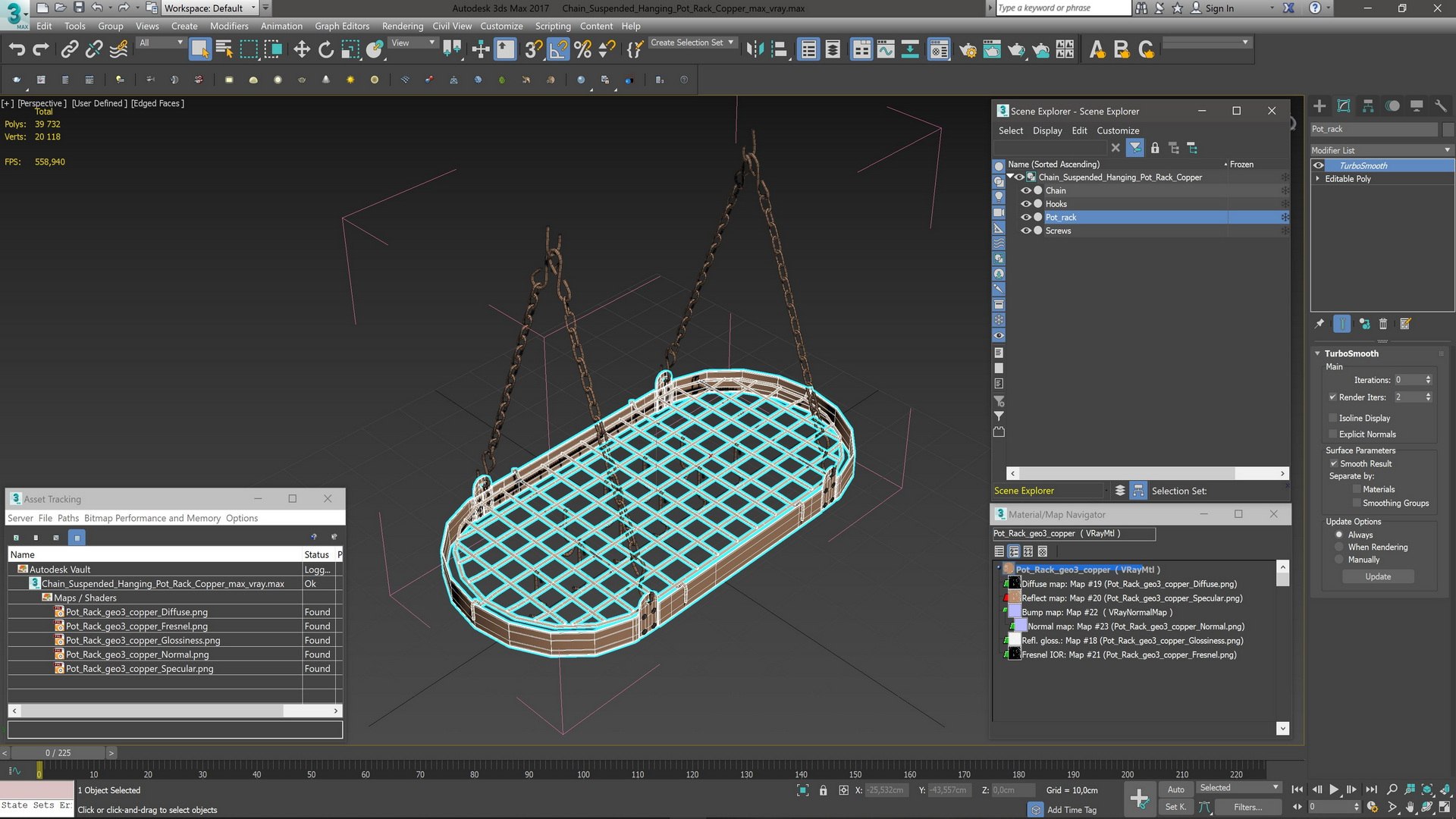 3D Model Chain Suspended Hanging Pot Rack Copper - TurboSquid 2154595