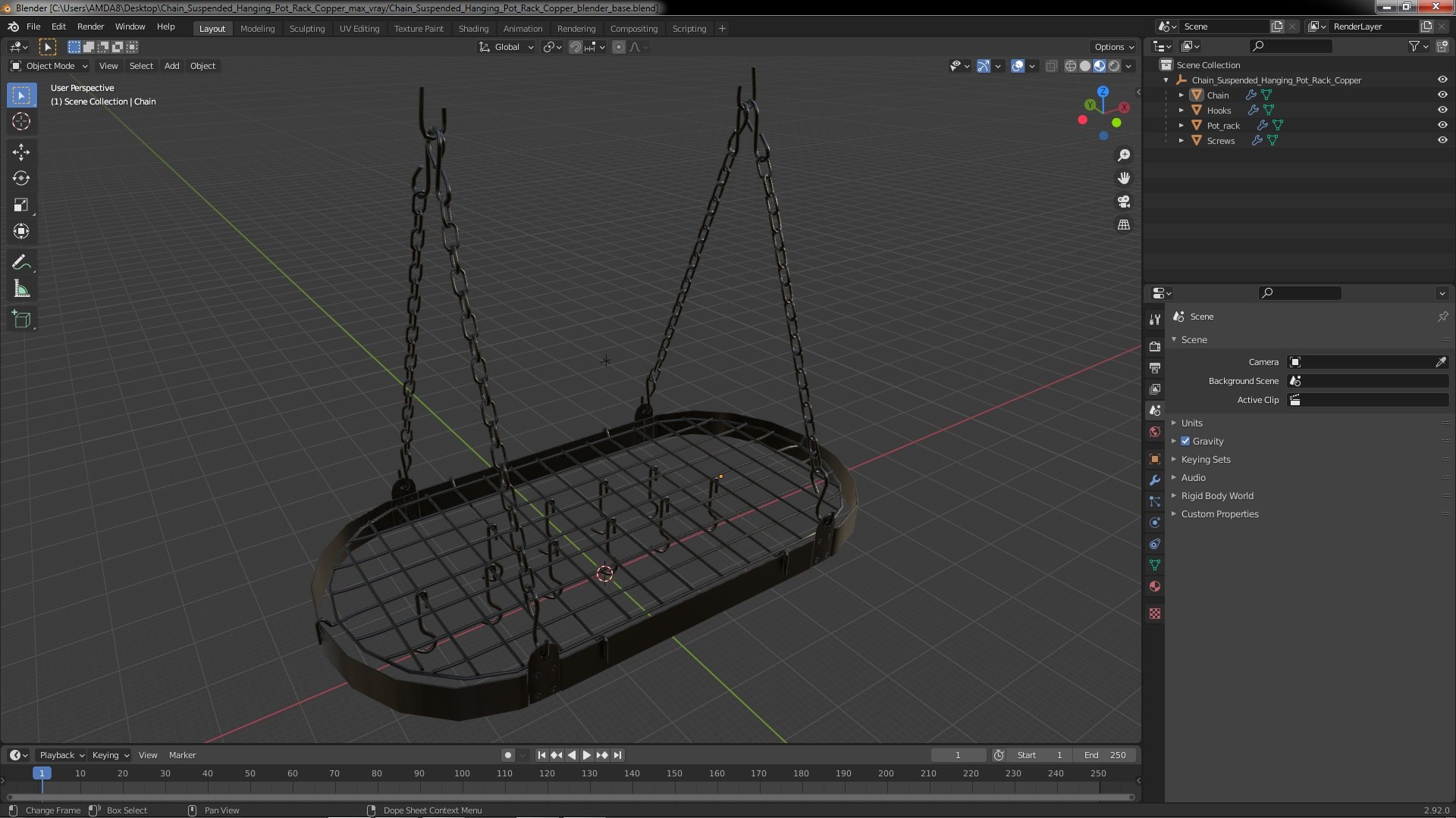 3D Model Chain Suspended Hanging Pot Rack Copper - TurboSquid 2154595