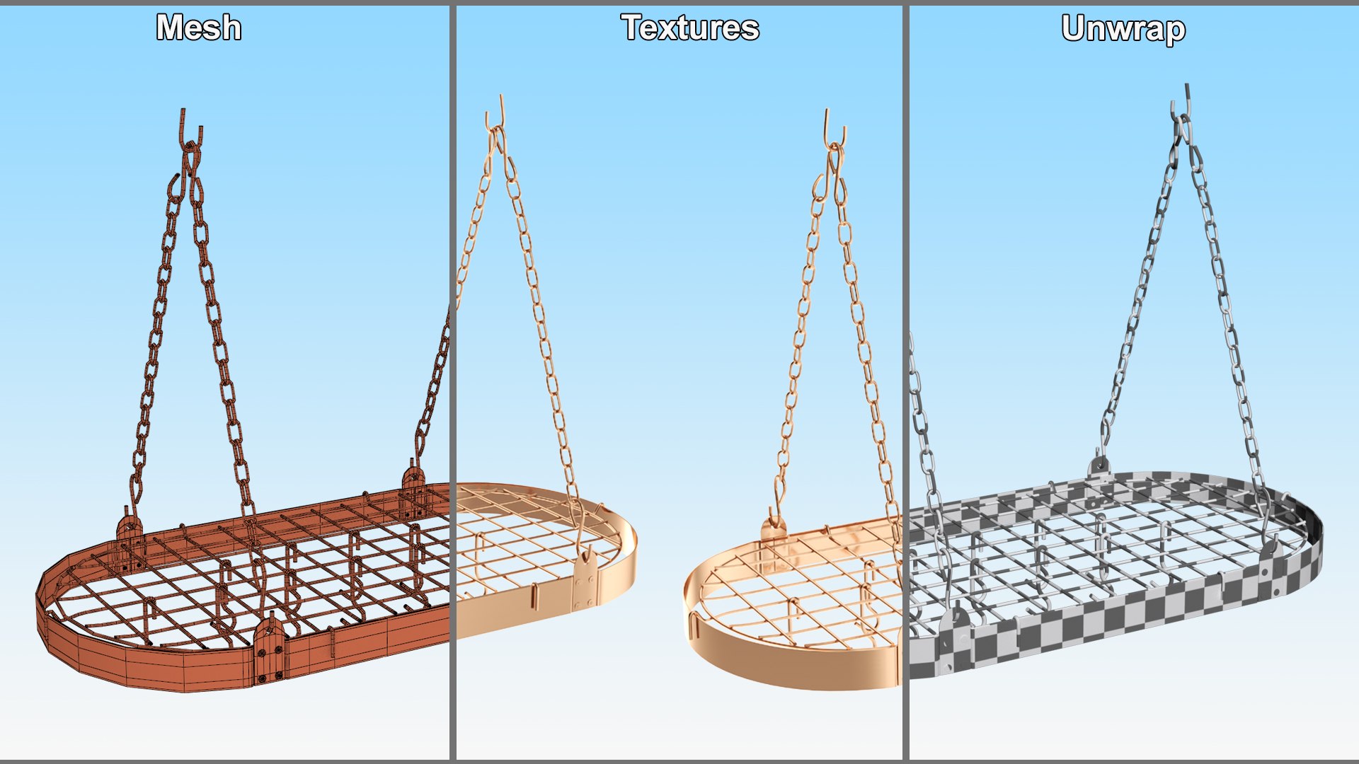 3D Model Chain Suspended Hanging Pot Rack Copper - TurboSquid 2154595