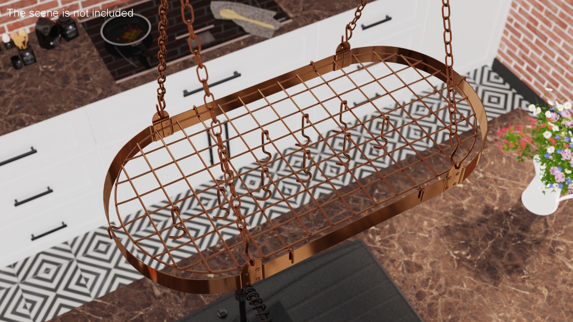 3D Model Chain Suspended Hanging Pot Rack Copper - TurboSquid 2154595