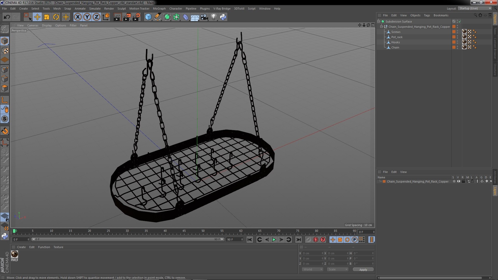 3D Model Chain Suspended Hanging Pot Rack Copper - TurboSquid 2154595