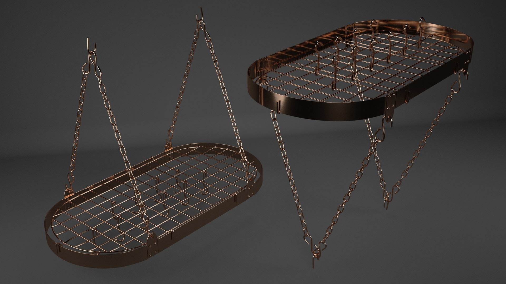 3D Model Chain Suspended Hanging Pot Rack Copper - TurboSquid 2154595