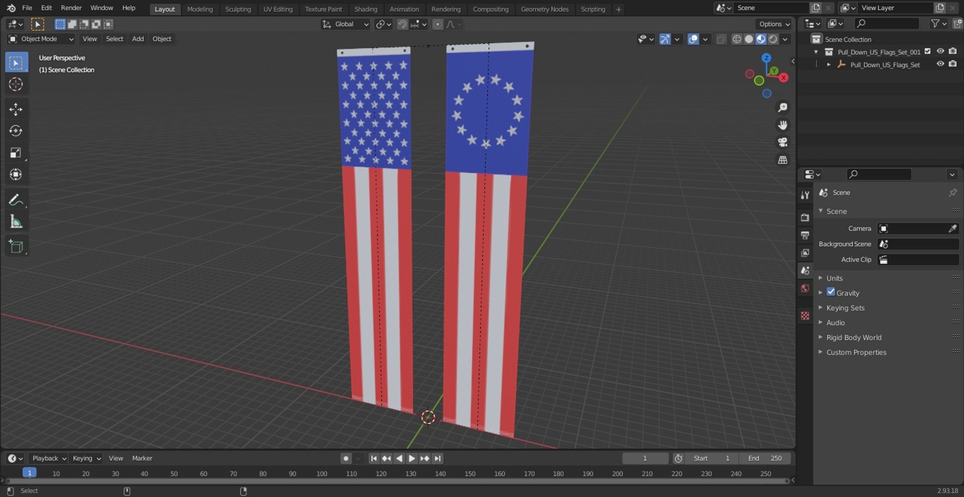 3D Pull Down US Flags Set - TurboSquid 2091409