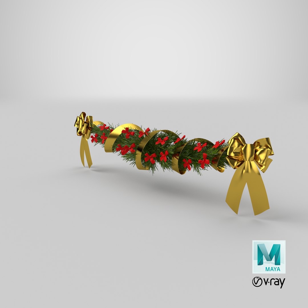 3D Christmas Garland With Bows And Ribbon 2 Model - TurboSquid 1809423