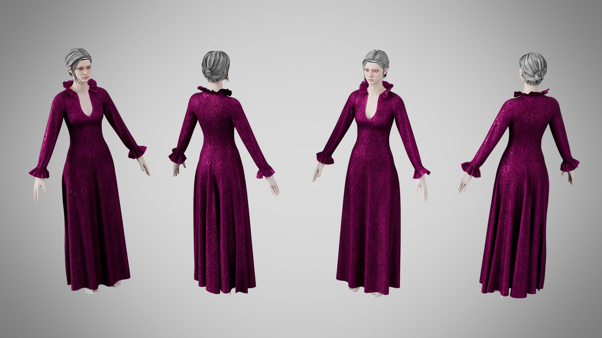 3D Dress 29 Plum Velvet With Design Model - TurboSquid 2493987