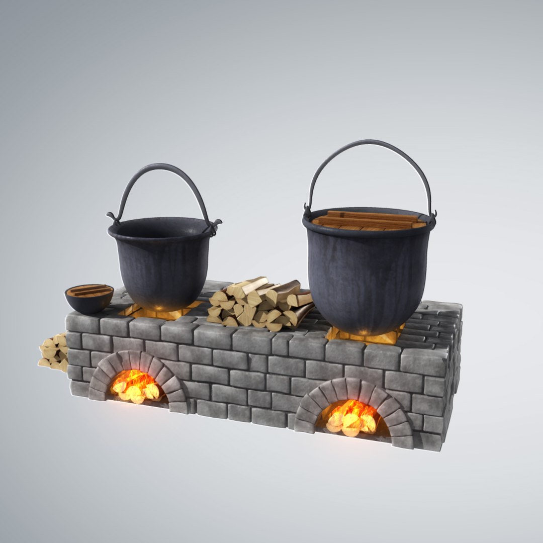 3d Stylized Old Fireplace Pots