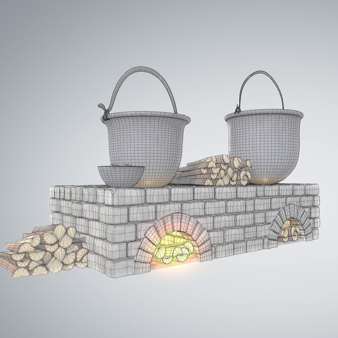 3d Stylized Old Fireplace Pots