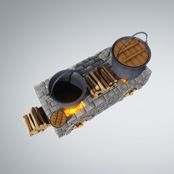 3d stylized old fireplace pots