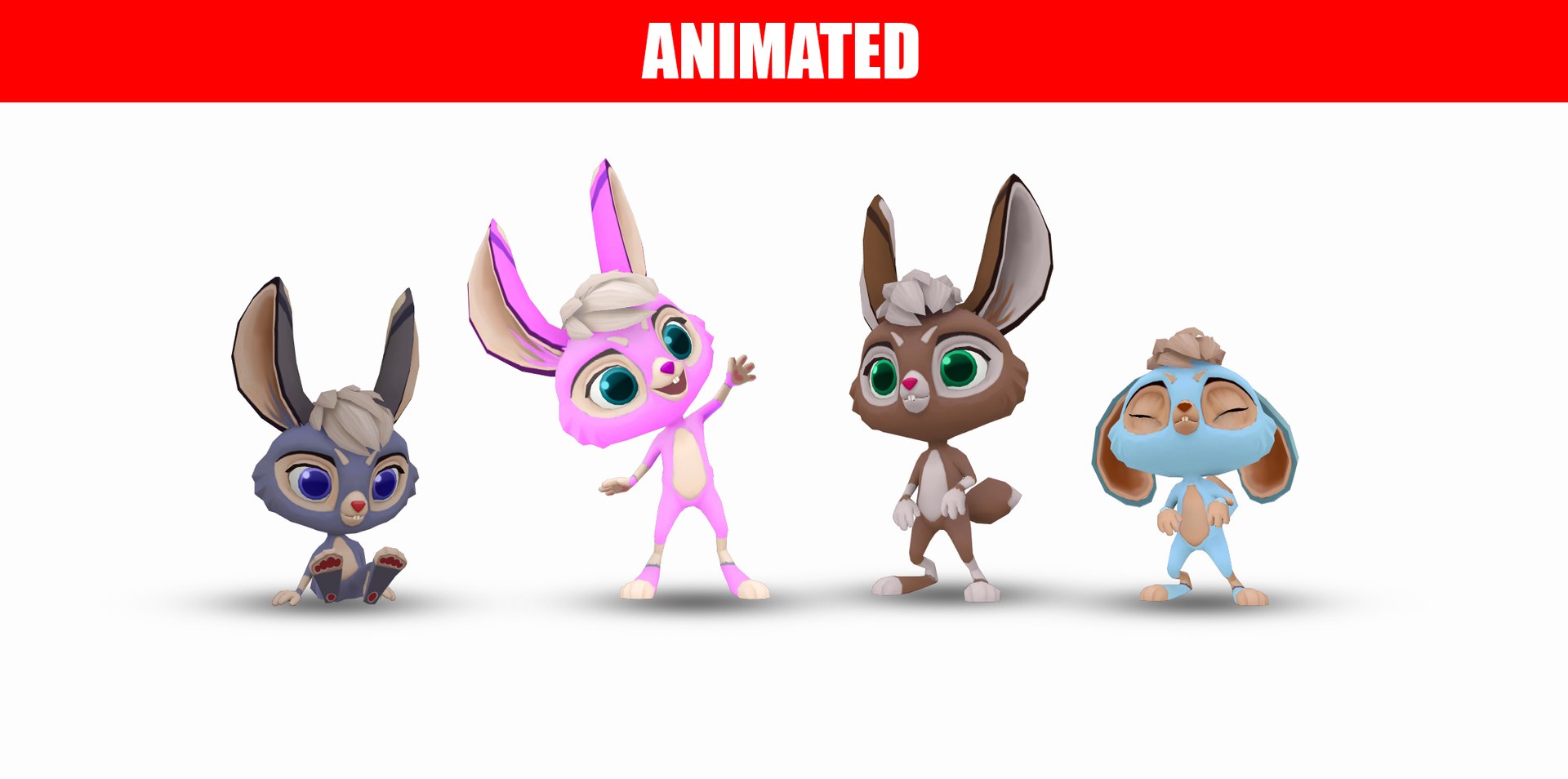 3D Cartoon Hares Pack Animations Model - TurboSquid 1634938