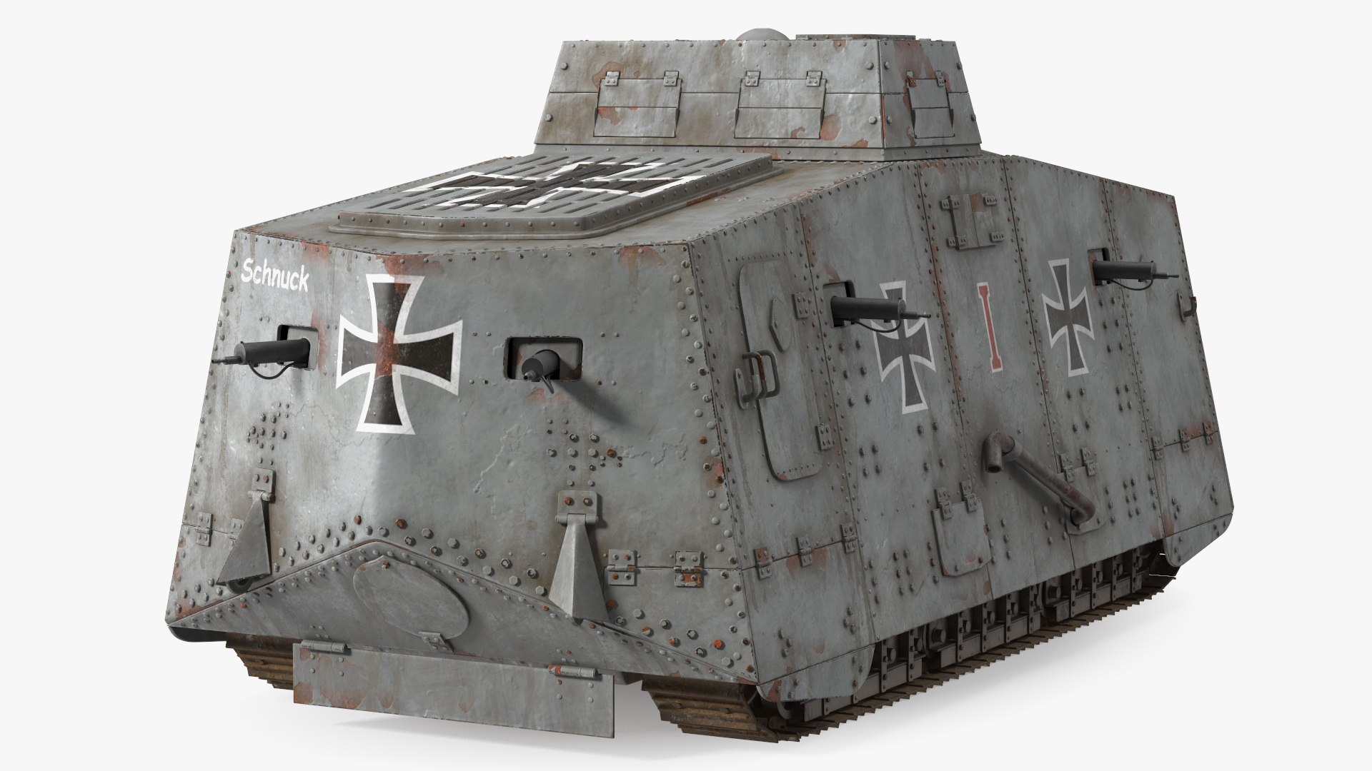 3D WWI German A7V Heavy Tank Rusted Rigged - TurboSquid 2167662