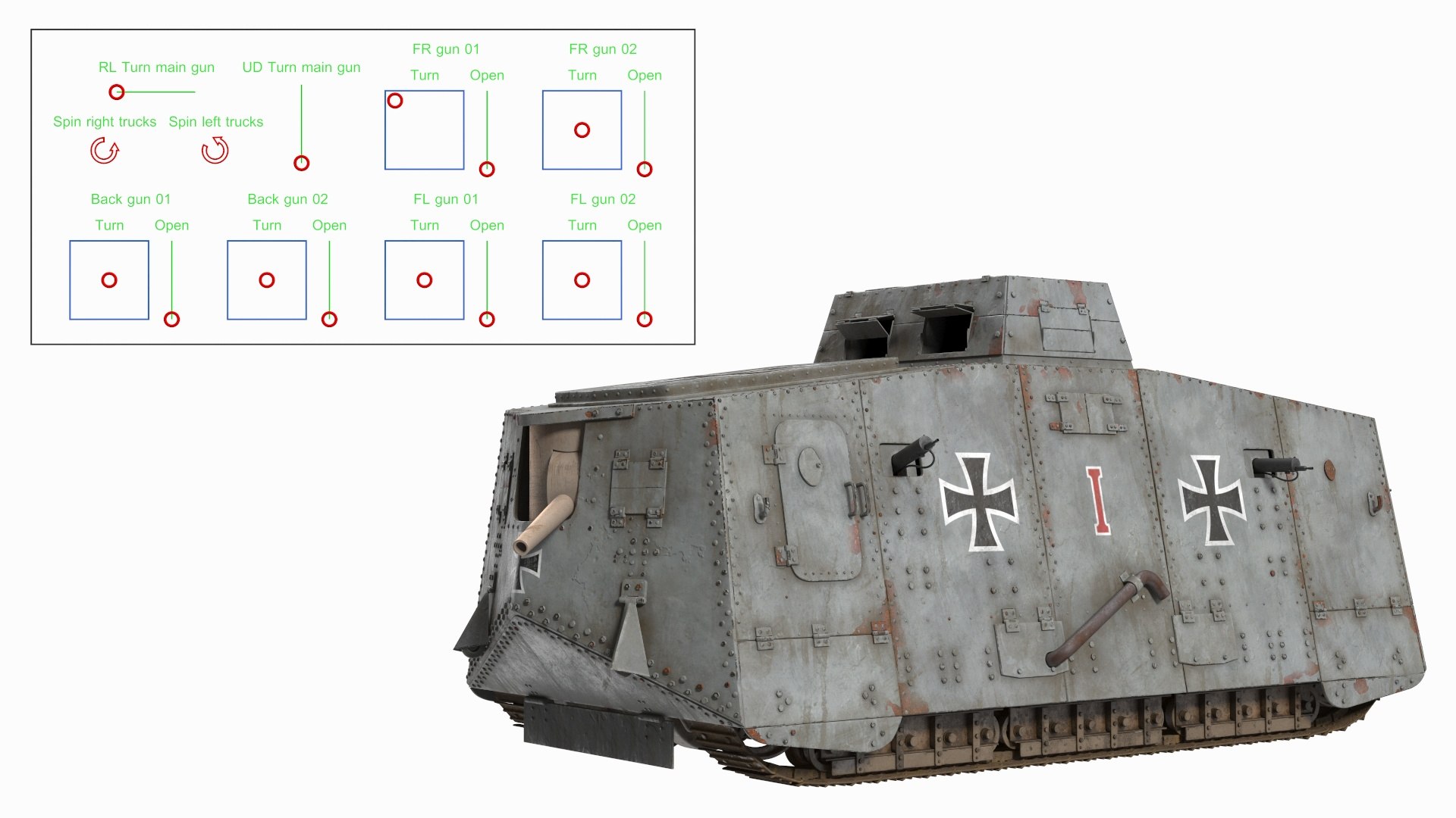 3D WWI German A7V Heavy Tank Rusted Rigged - TurboSquid 2167662