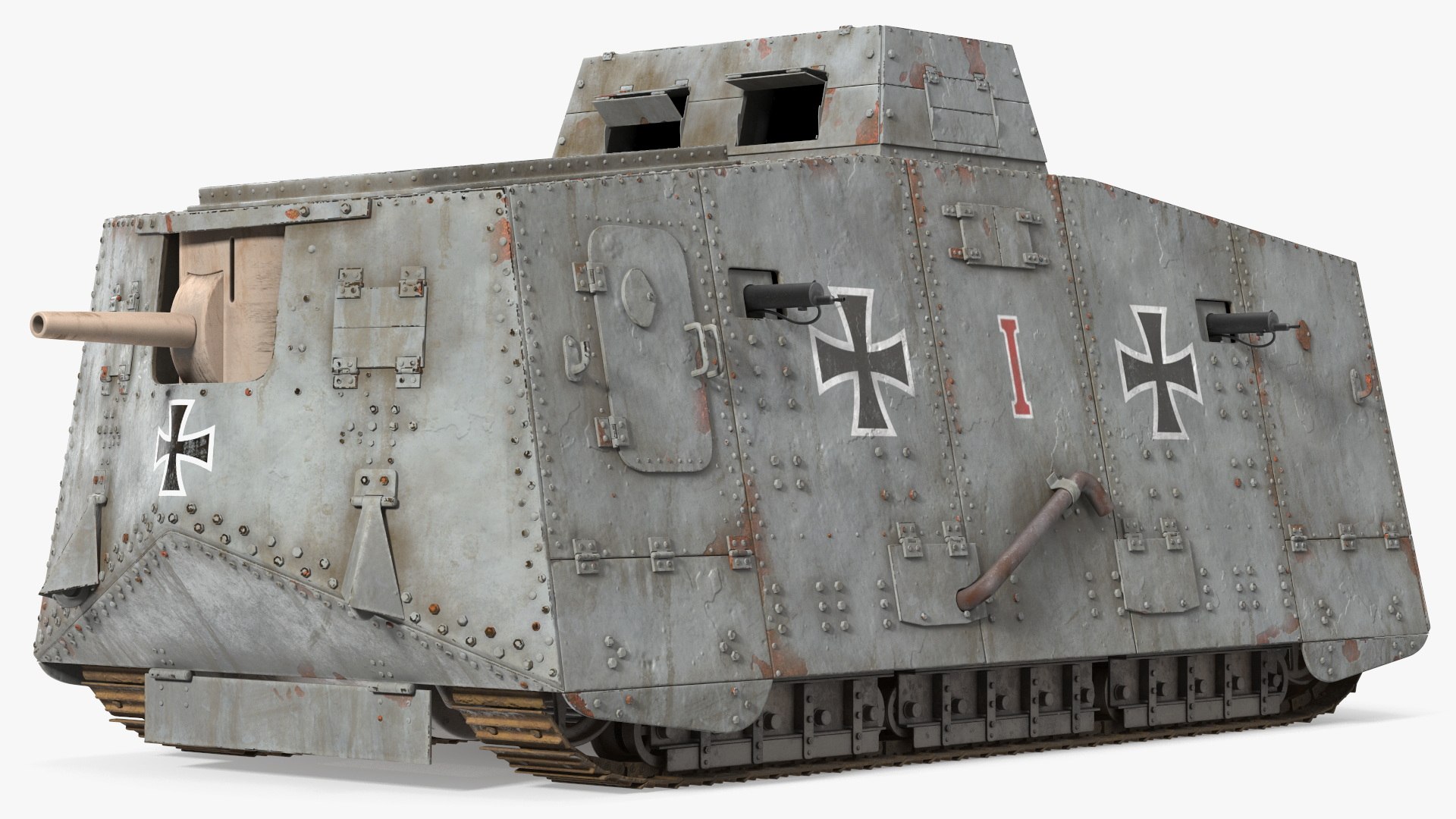 3D WWI German A7V Heavy Tank Rusted Rigged - TurboSquid 2167662