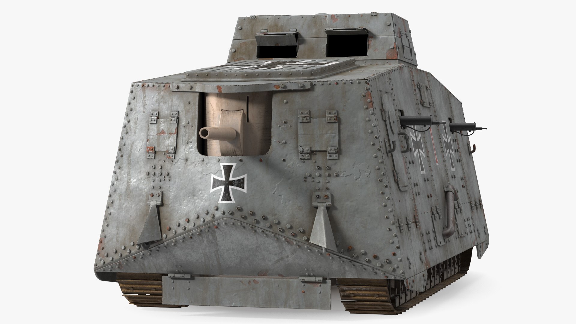 3D WWI German A7V Heavy Tank Rusted Rigged - TurboSquid 2167662