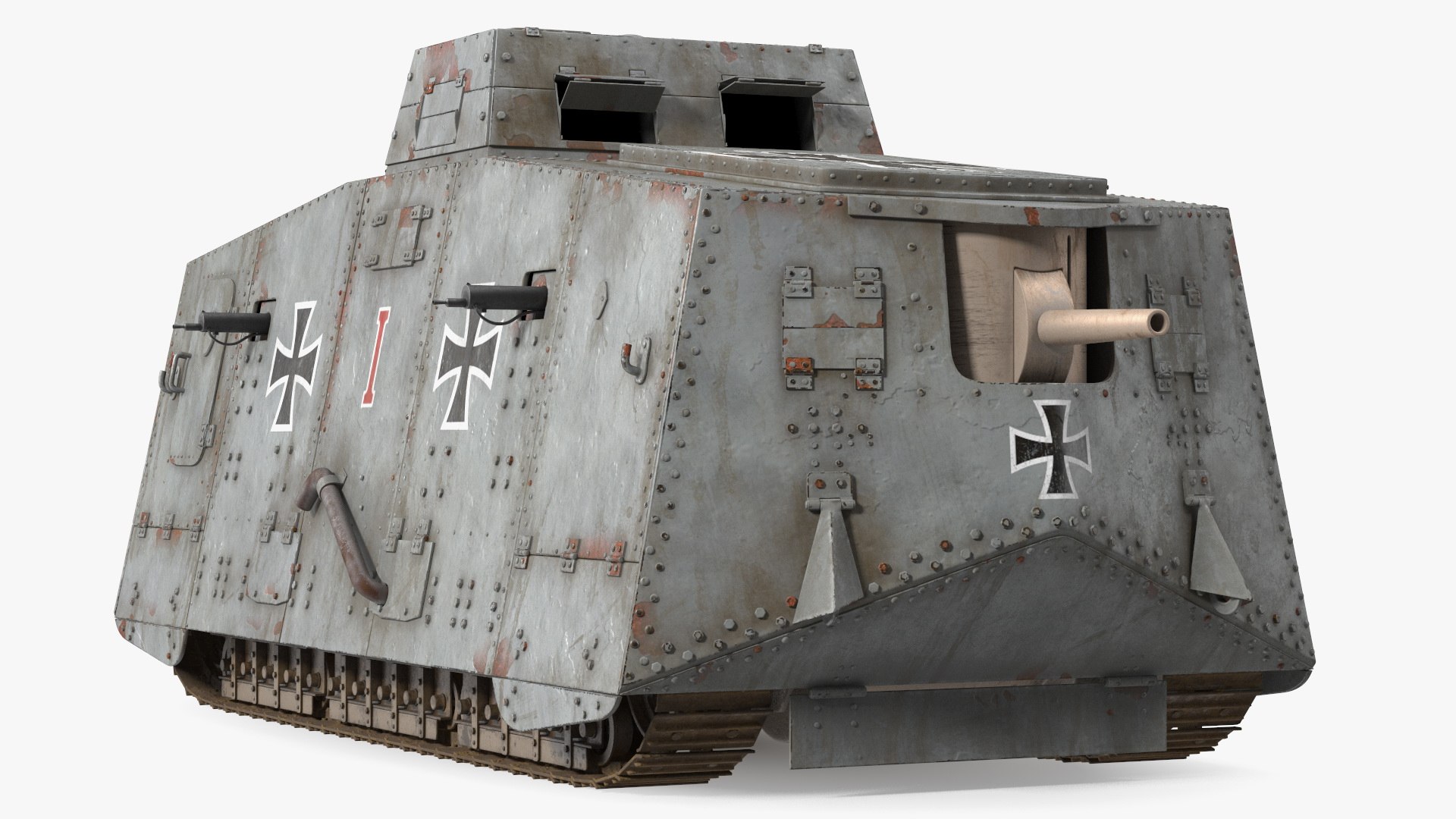 3D WWI German A7V Heavy Tank Rusted Rigged - TurboSquid 2167662