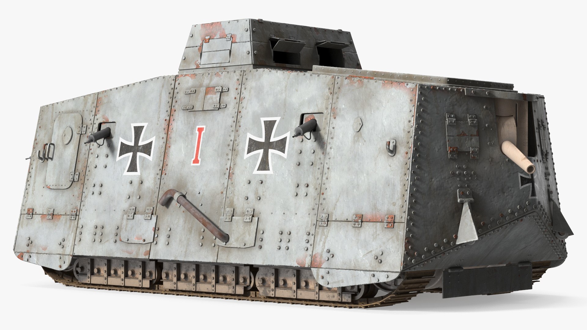 3D WWI German A7V Heavy Tank Rusted Rigged - TurboSquid 2167662