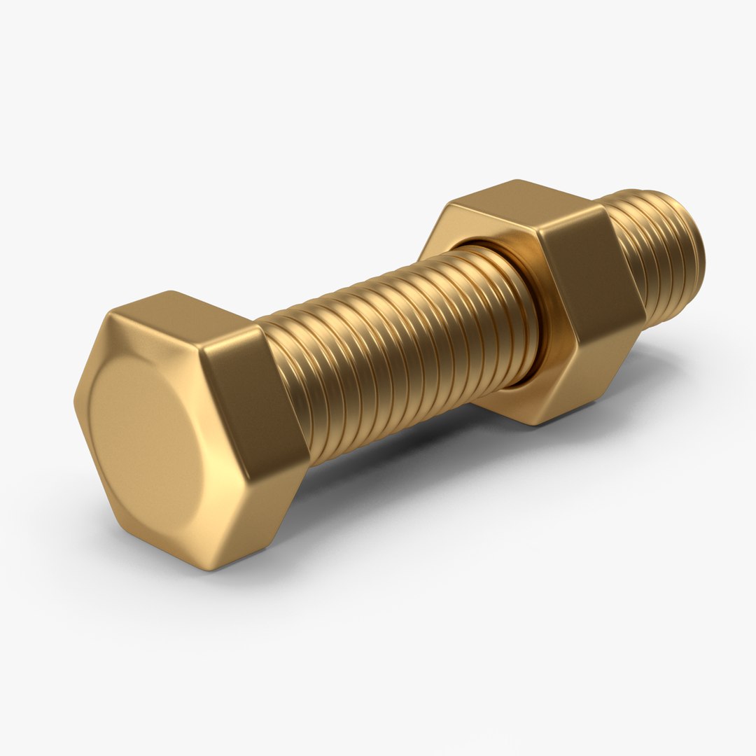Gold Bolt With Nut 3D - TurboSquid 1896841