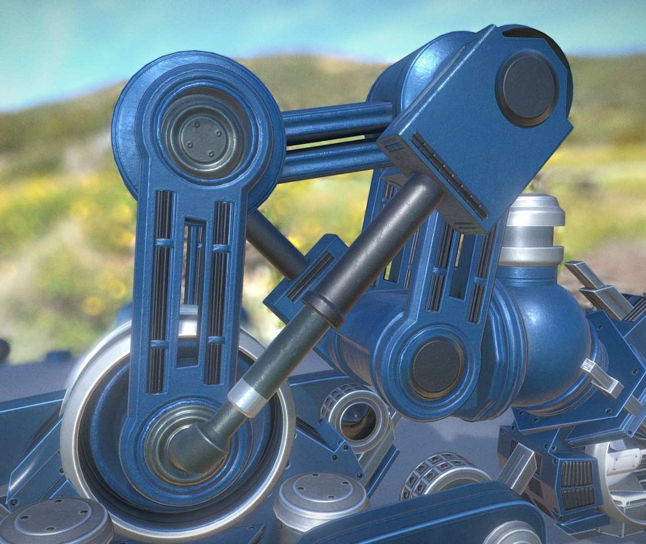 3d model walking mech neck blue