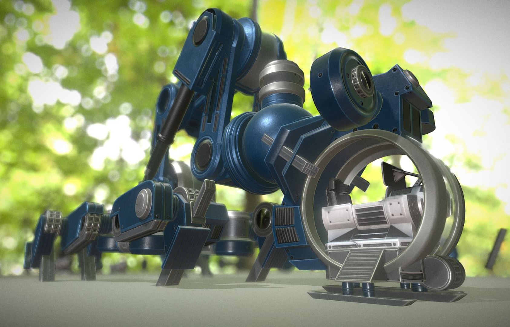 3d model walking mech neck blue