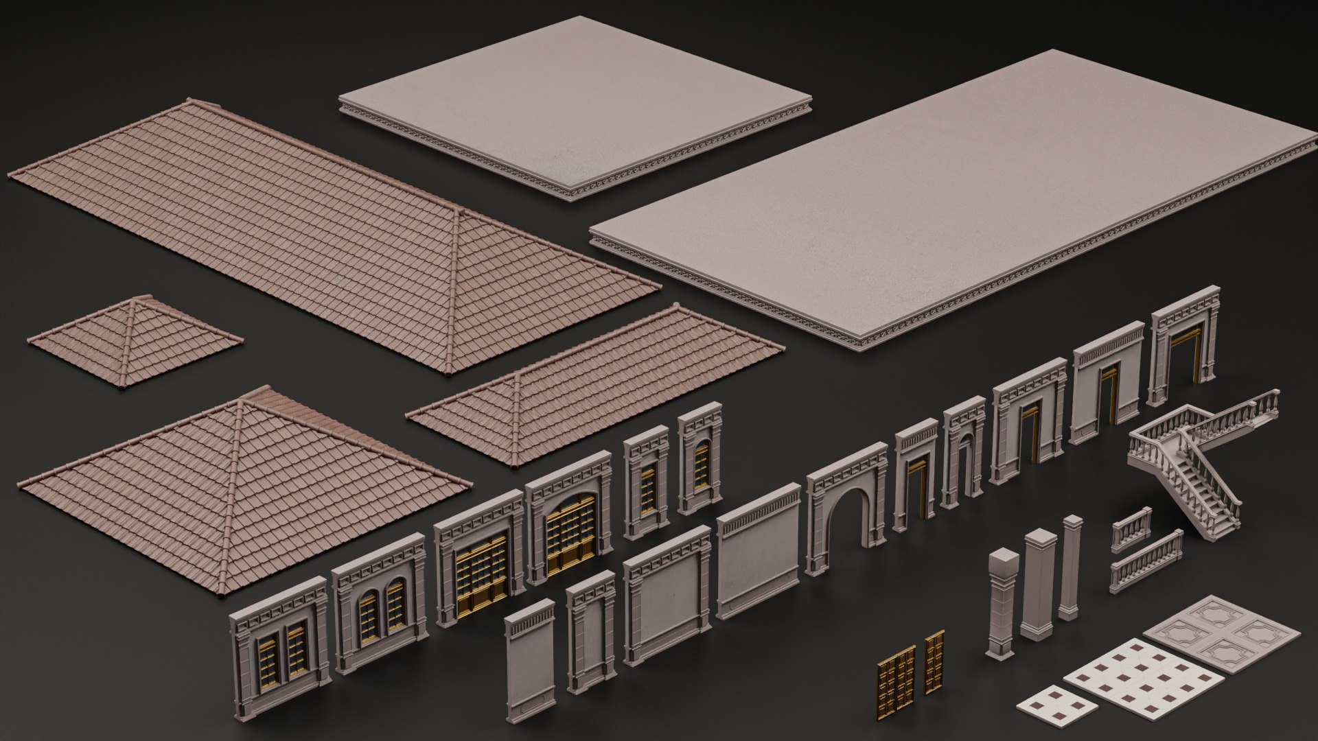 CLASSIC EUROPEAN KITBASH 04 MODULAR BUILDING WITH INTERIOR 3D Model ...