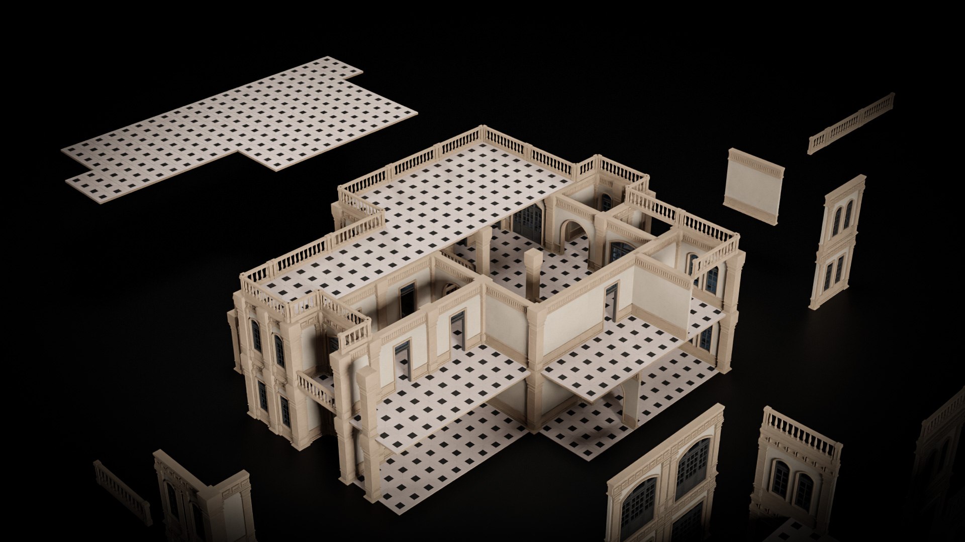CLASSIC EUROPEAN KITBASH 04 MODULAR BUILDING WITH INTERIOR 3D Model ...
