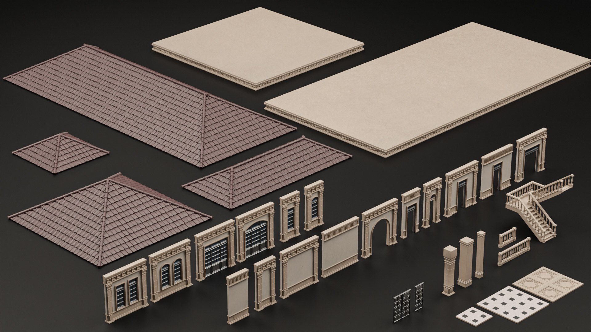 CLASSIC EUROPEAN KITBASH 04 MODULAR BUILDING WITH INTERIOR 3D Model ...