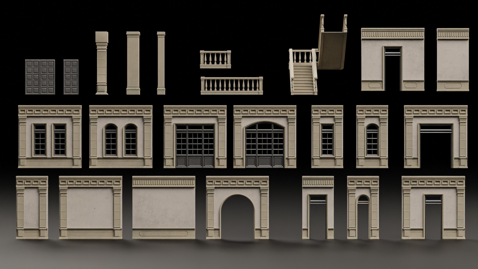 CLASSIC EUROPEAN KITBASH 04 MODULAR BUILDING WITH INTERIOR 3D Model ...