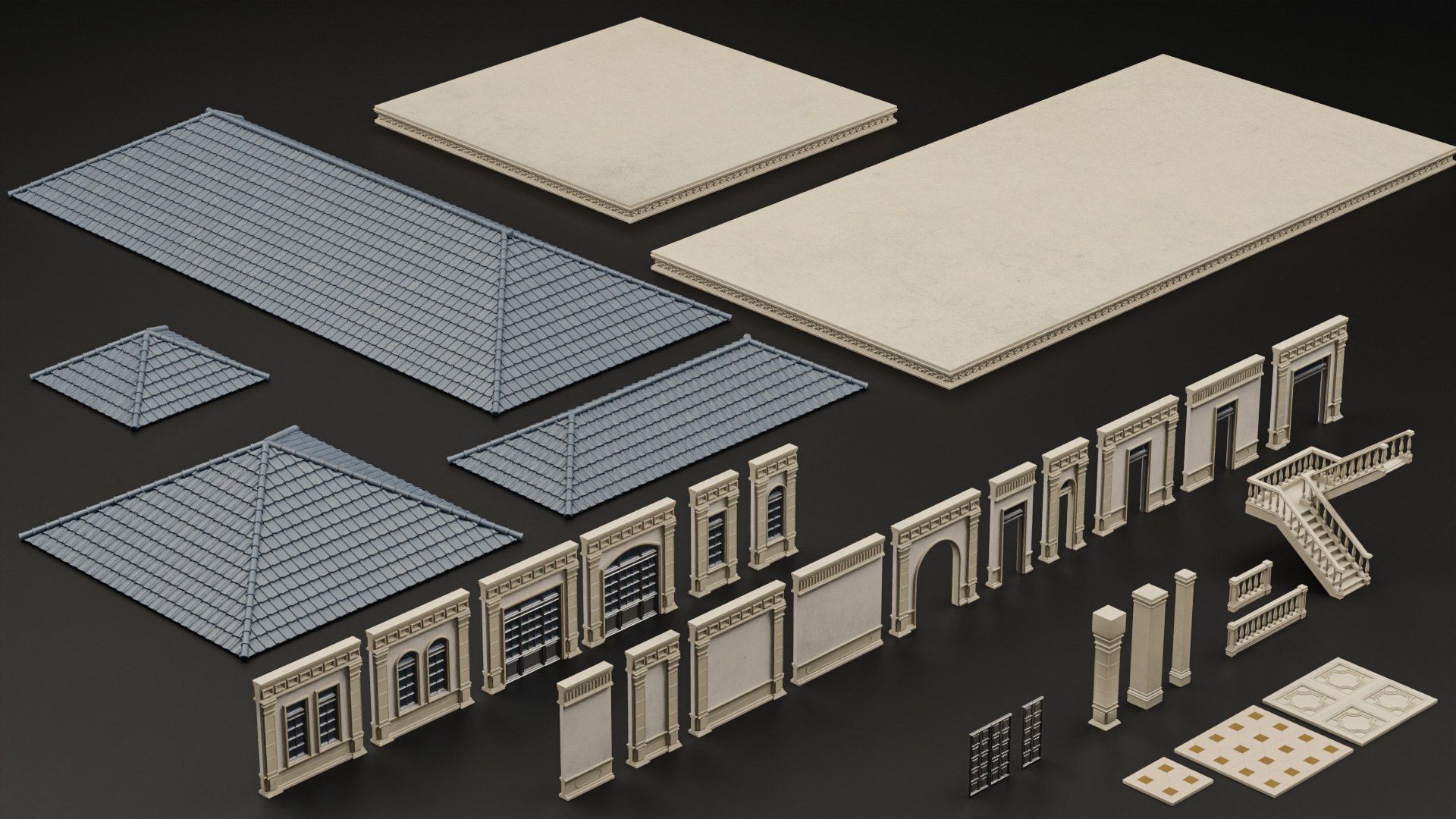 CLASSIC EUROPEAN KITBASH 04 MODULAR BUILDING WITH INTERIOR 3D Model ...