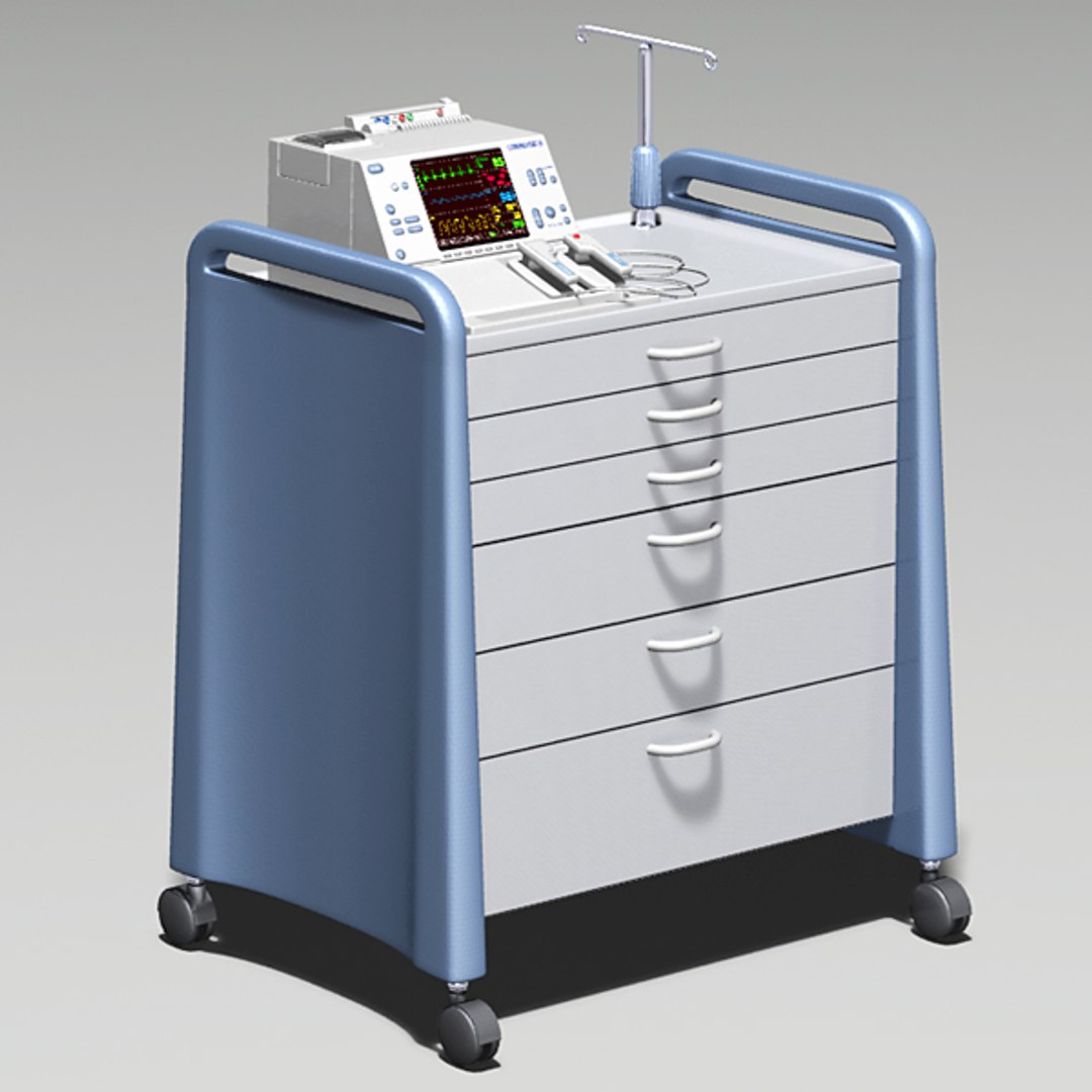 Cardiac Defibrillator Crash Cart 3d Model