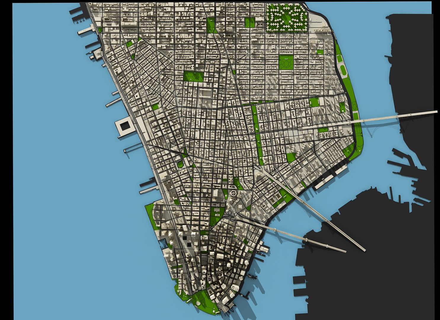 3d Lower Manhattan Streets Wall Model