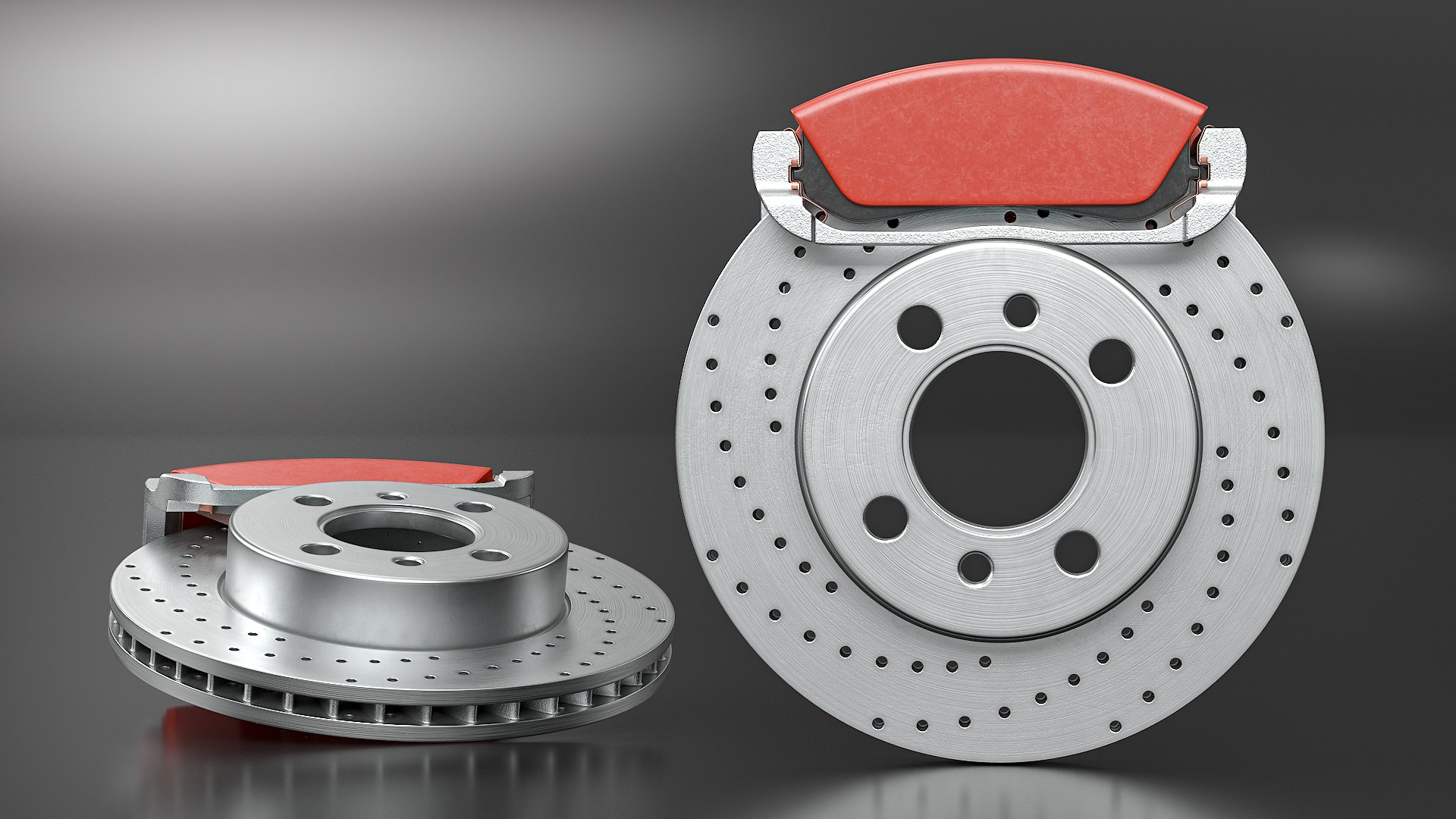 Drilled And Slotted Brake Disc With Red Caliper 3D Model - TurboSquid ...