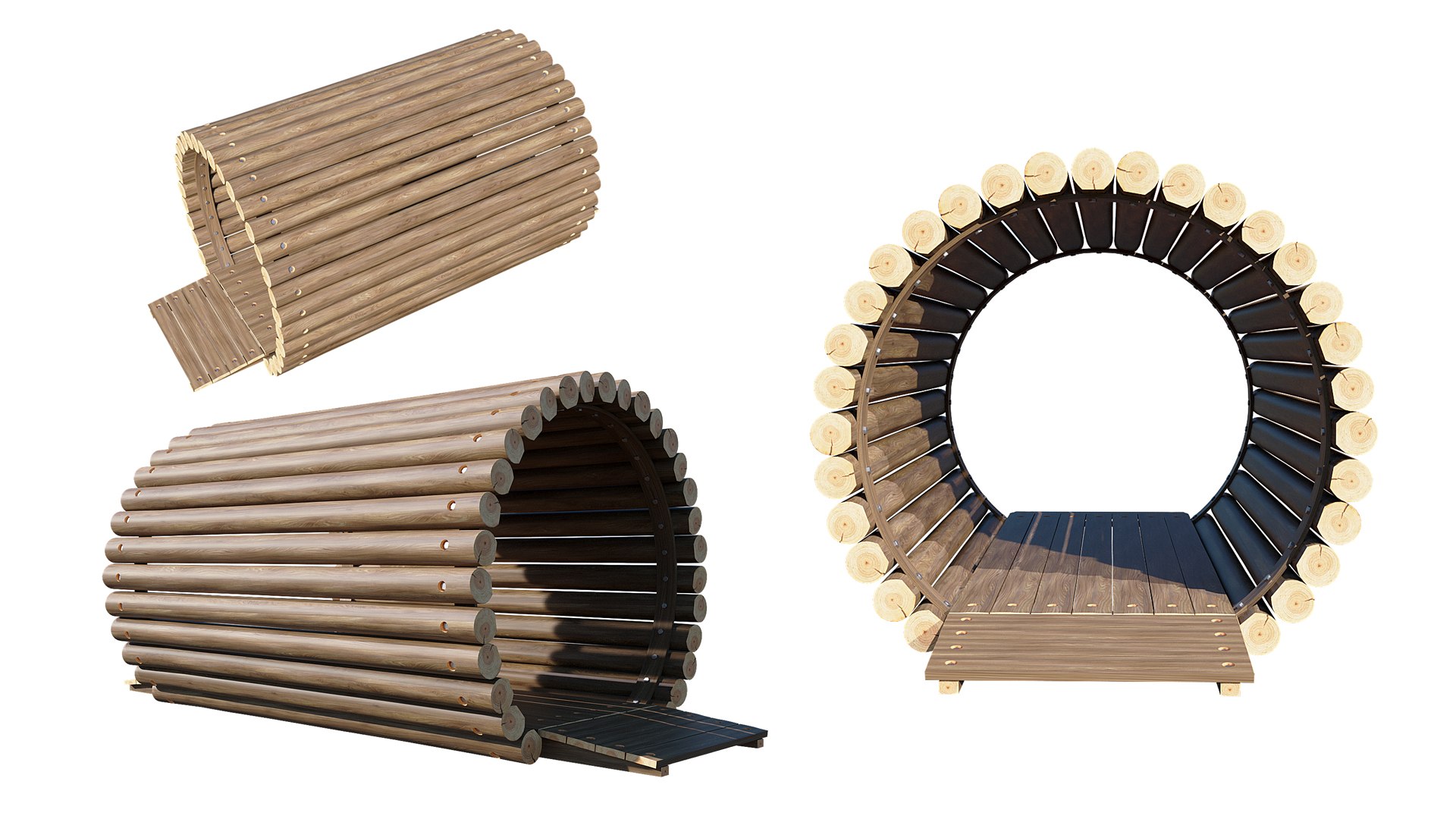 3D Playground Wooden Log Tunnel - TurboSquid 1724300