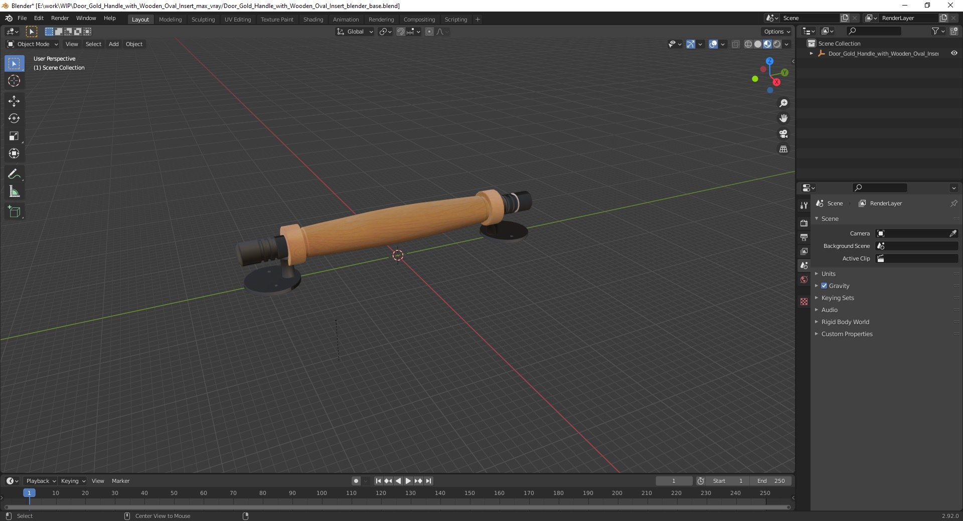 Door Gold Handle With Wooden Oval Insert 3D - TurboSquid 2232395