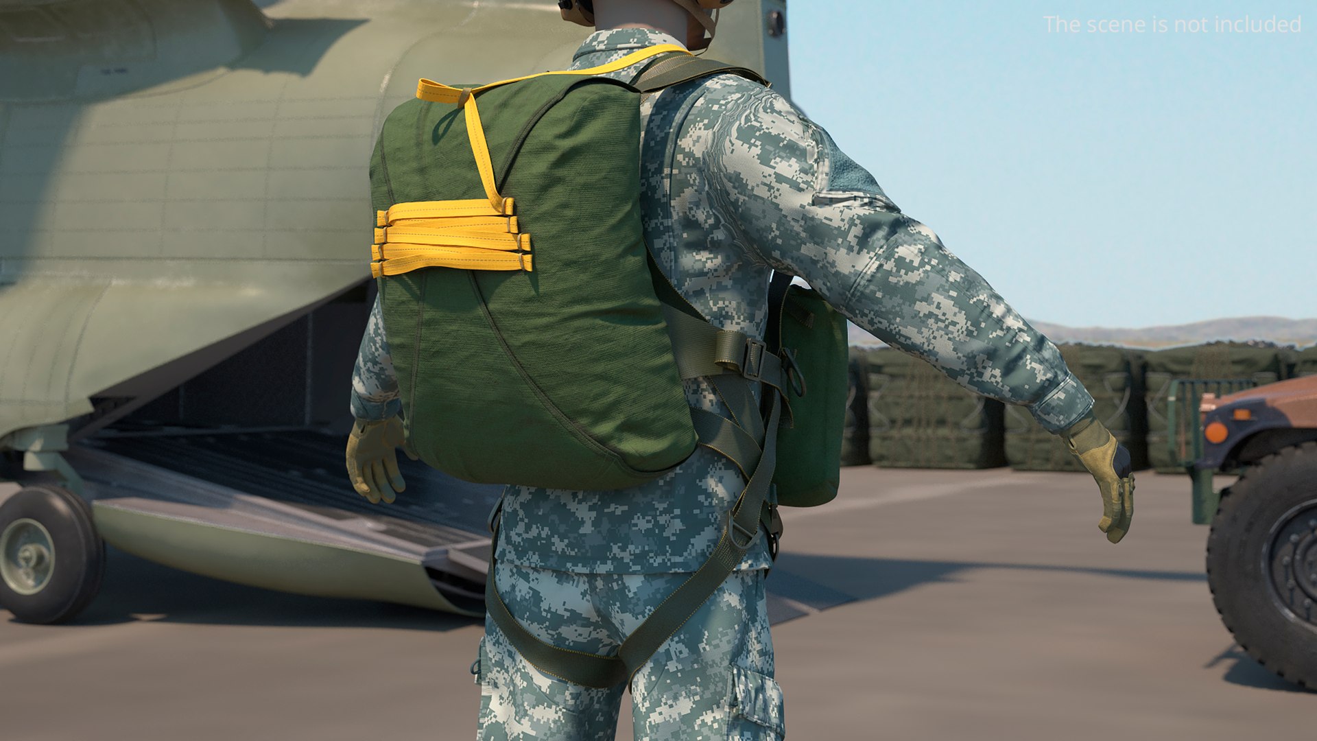 Paratrooper Parachute Backpack Worn Model - TurboSquid 2519298