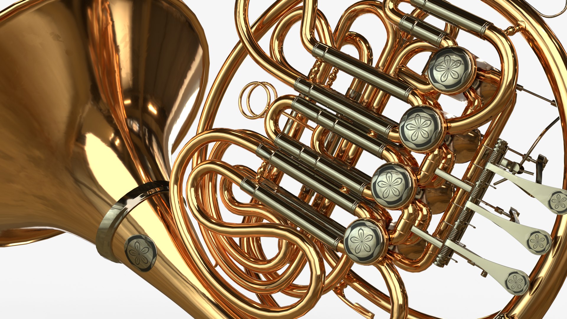 3D French Horn Three Materials Brass Copper And Silver - TurboSquid 2245188
