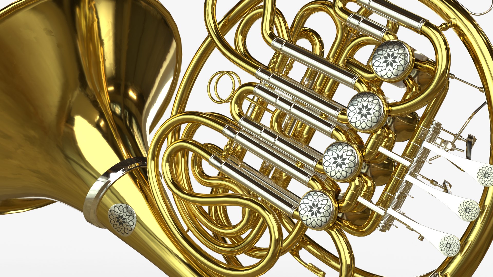 3D French Horn Three Materials Brass Copper And Silver - TurboSquid 2245188