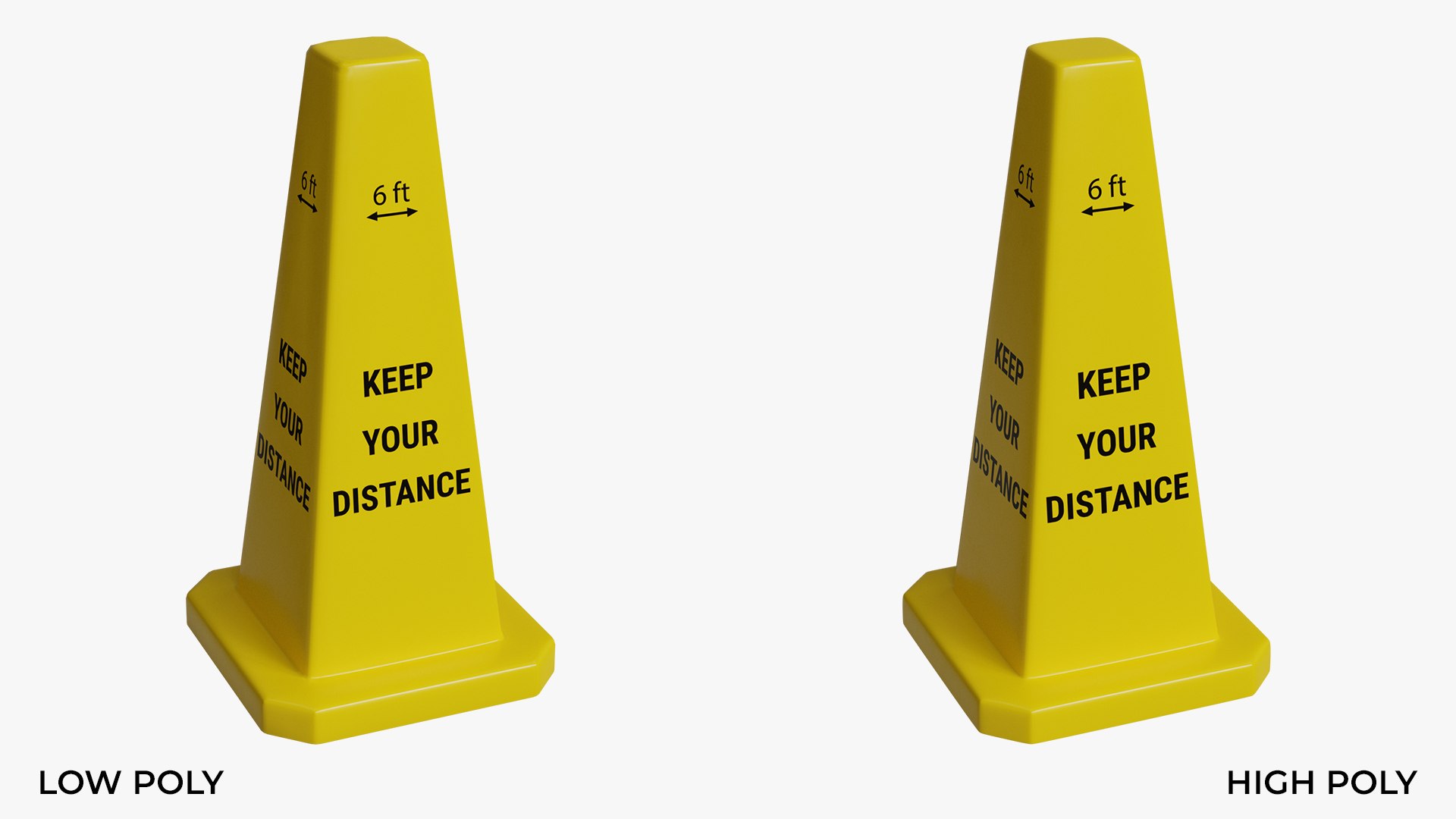 3D Yellow Closed Top 24 Inch Safety Lamba Floor Cone 6 Ft Keep Your ...