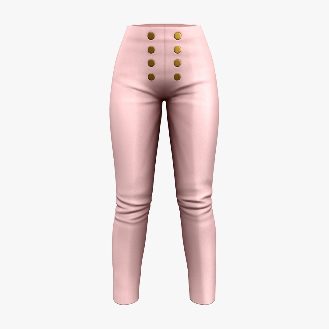 Front Rivets High Waist Pink Pants model - TurboSquid 2000877