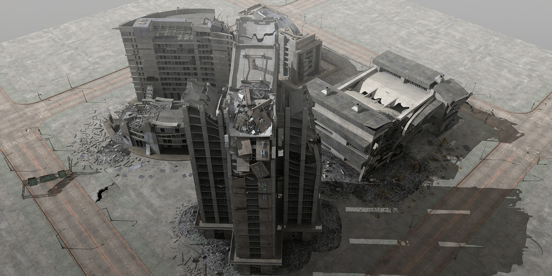 3d Destroyed City Block Model