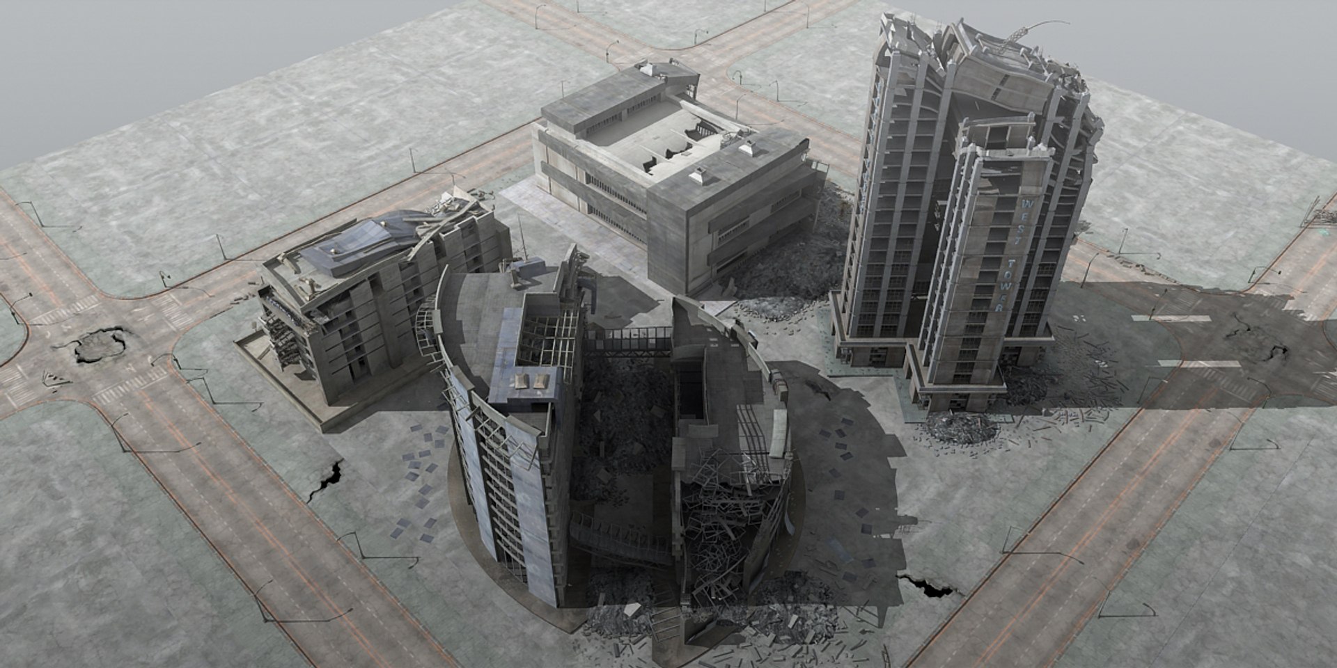 3d Destroyed City Block Model