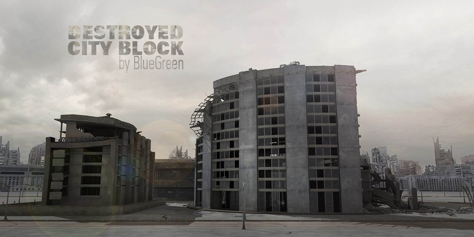 3d Destroyed City Block Model