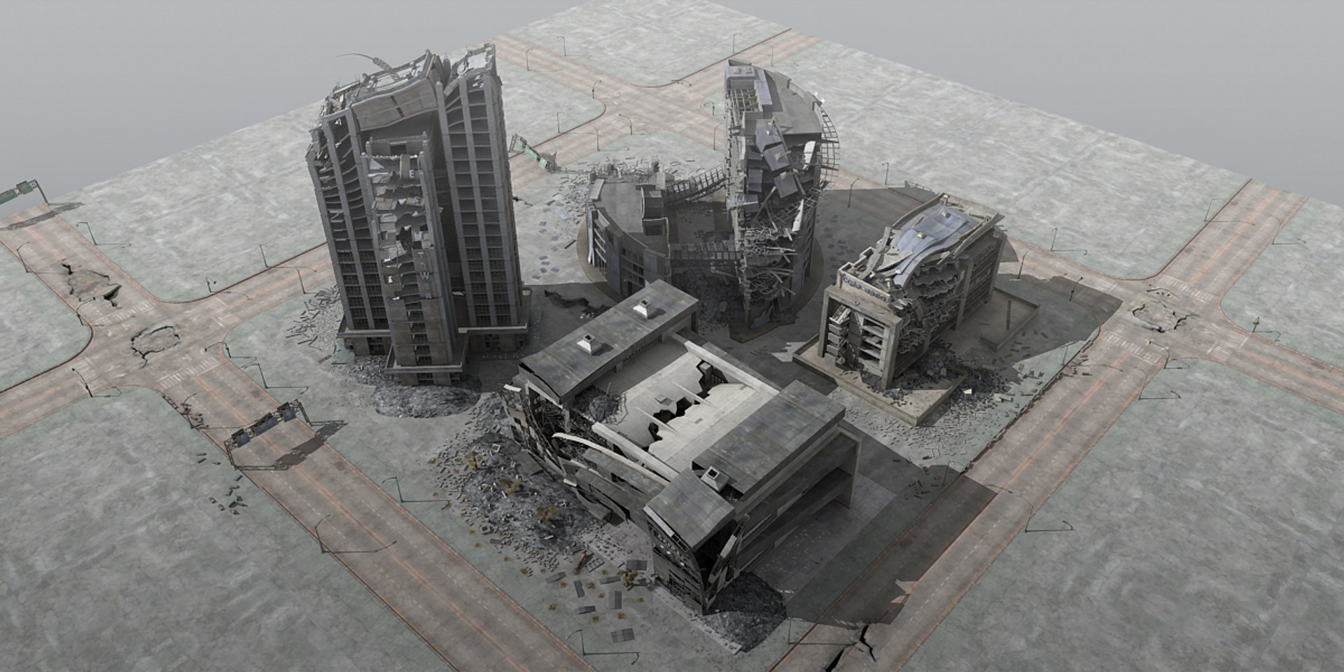 3d Destroyed City Block Model