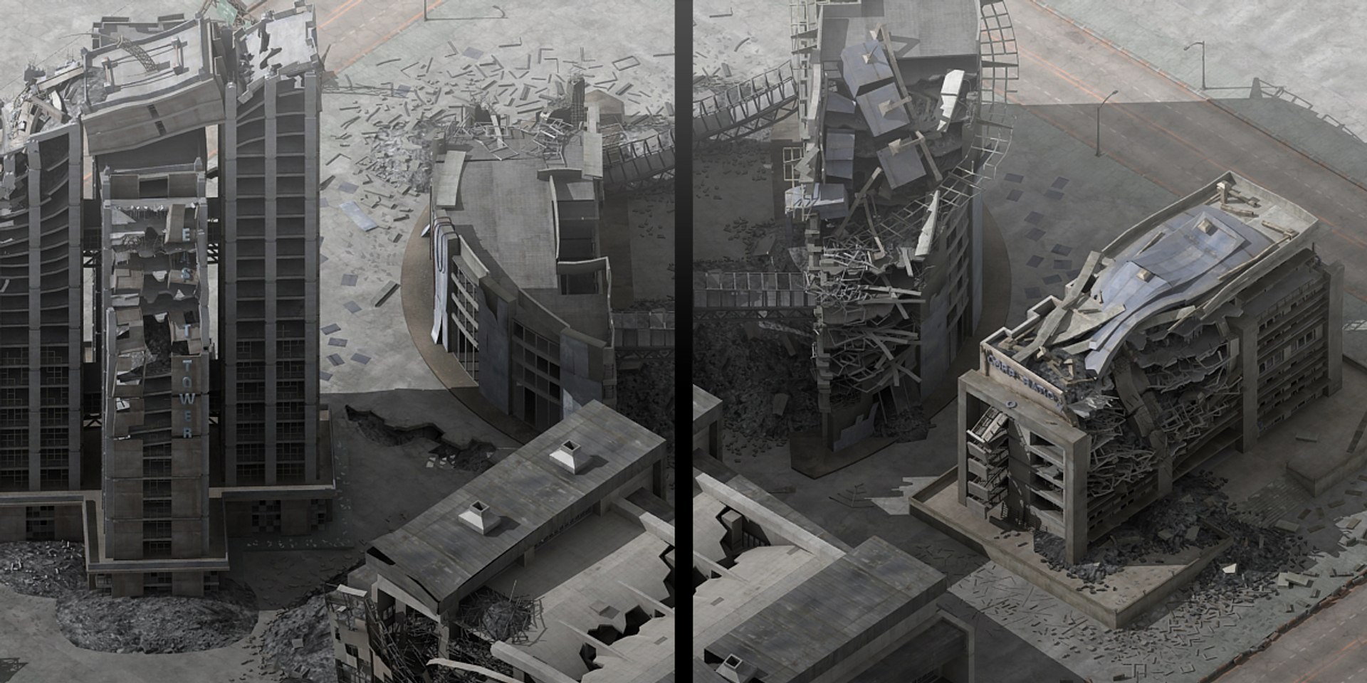 3d Destroyed City Block Model