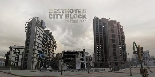 3d destroyed city block model