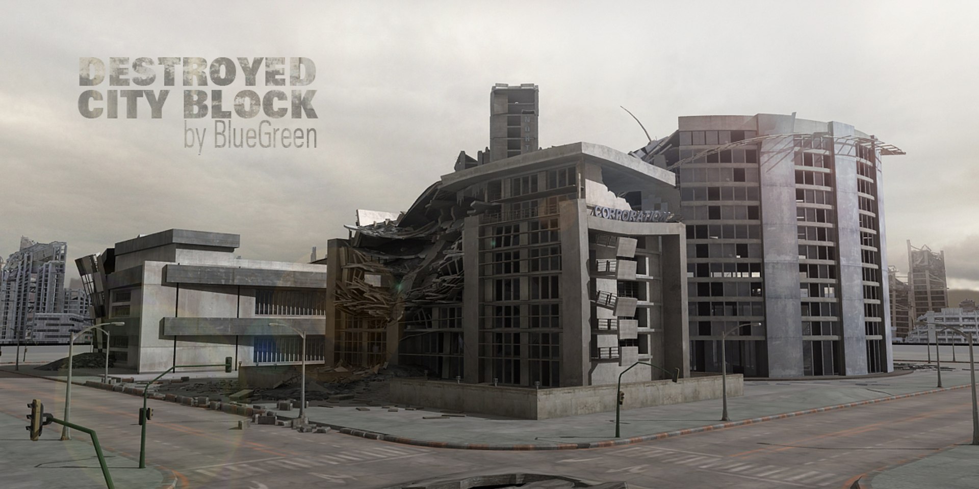3d Destroyed City Block Model