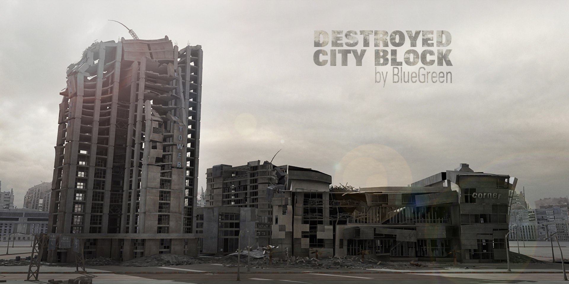 3d Destroyed City Block Model